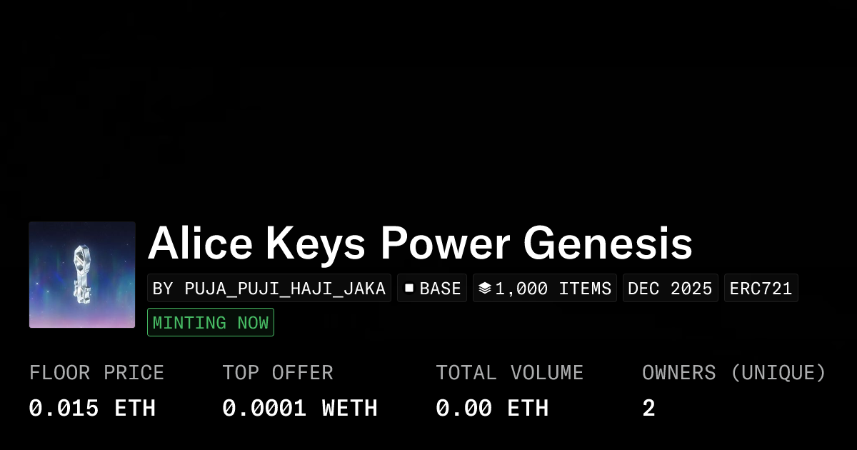 Alice Keys Power Genesis 0.015 ETH - Collection | OpenSea