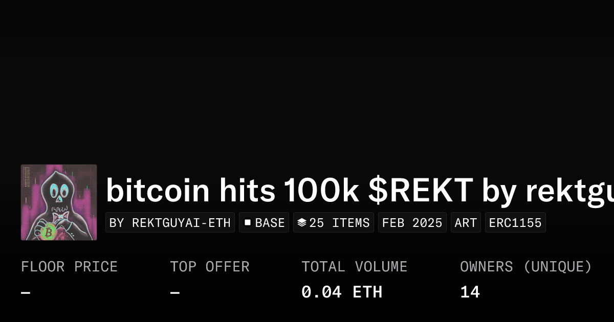 bitcoin hits 100k $REKT by rektguy - Collection | OpenSea