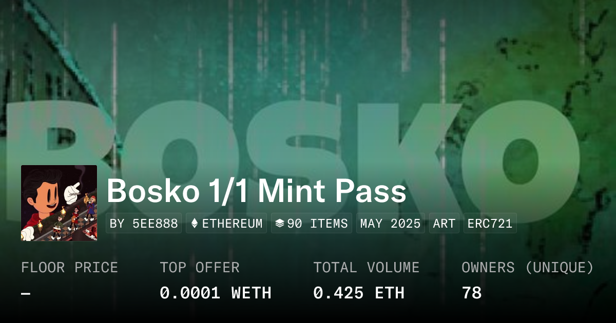 Bosko 1/1 Mint Pass - Collection | OpenSea