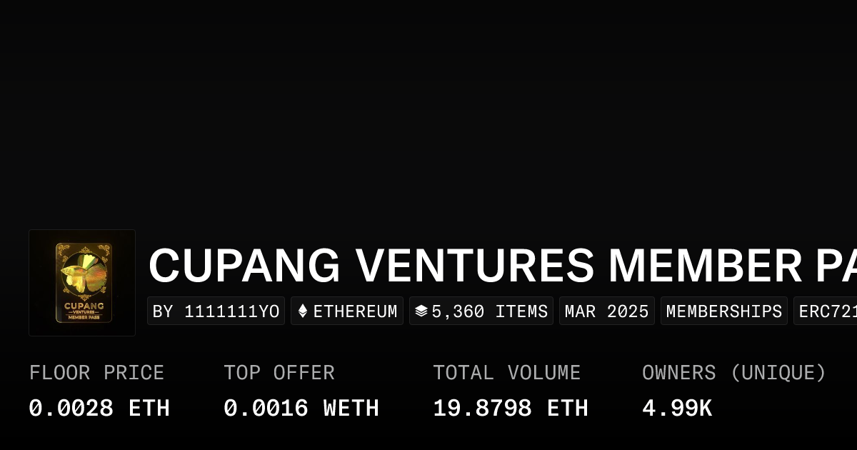 CUPANG VENTURES MEMBER PASS - Collection | OpenSea