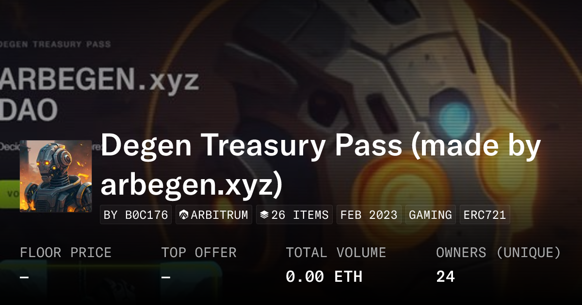 Degen Treasury Pass (made by arbegen.xyz) - Collection | OpenSea