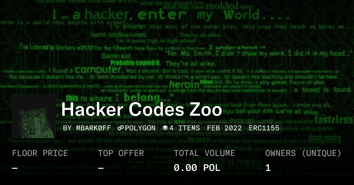 Hacker Codes Zoo - Collection | OpenSea