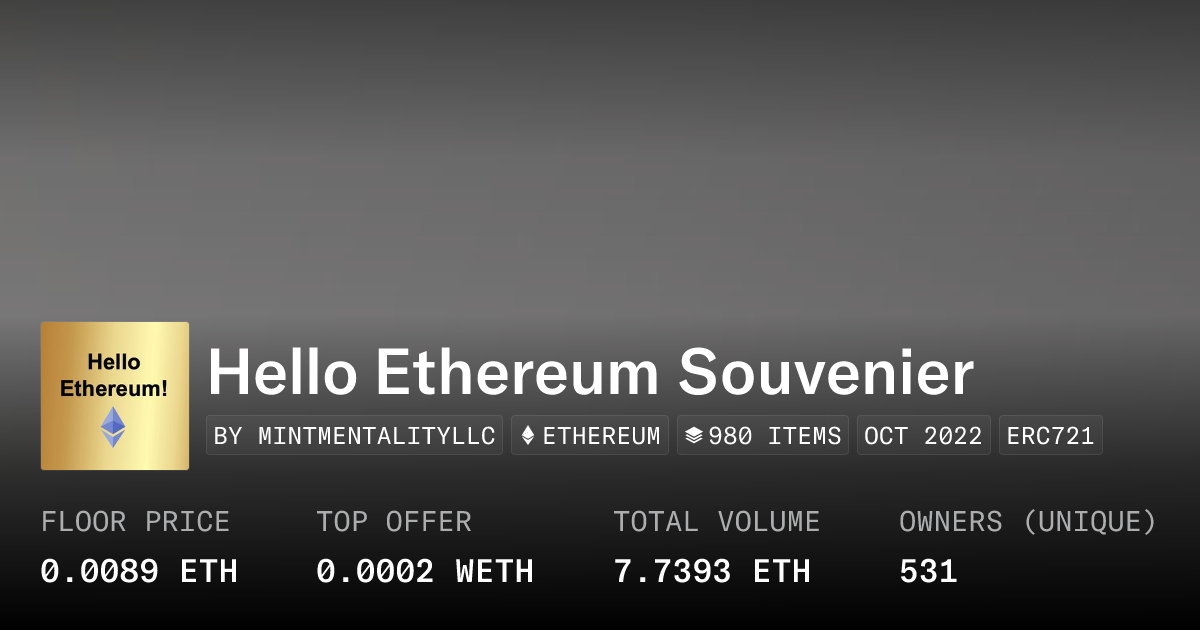 Hello Ethereum Souvenier - Collection | OpenSea