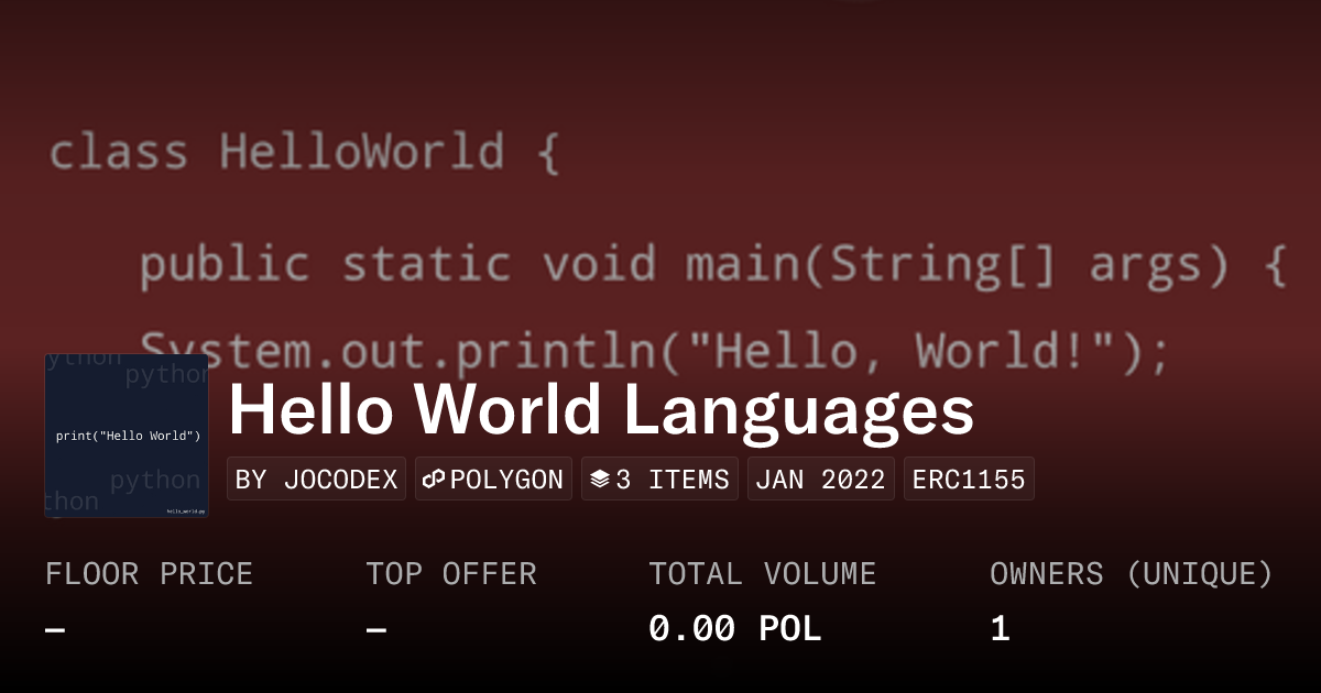 Hello World Languages - Collection | OpenSea