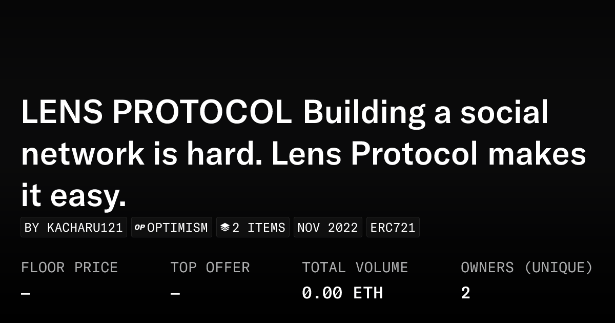 LENS PROTOCOL Building a social network is hard. Lens Protocol makes it easy. - Collection | OpenSea