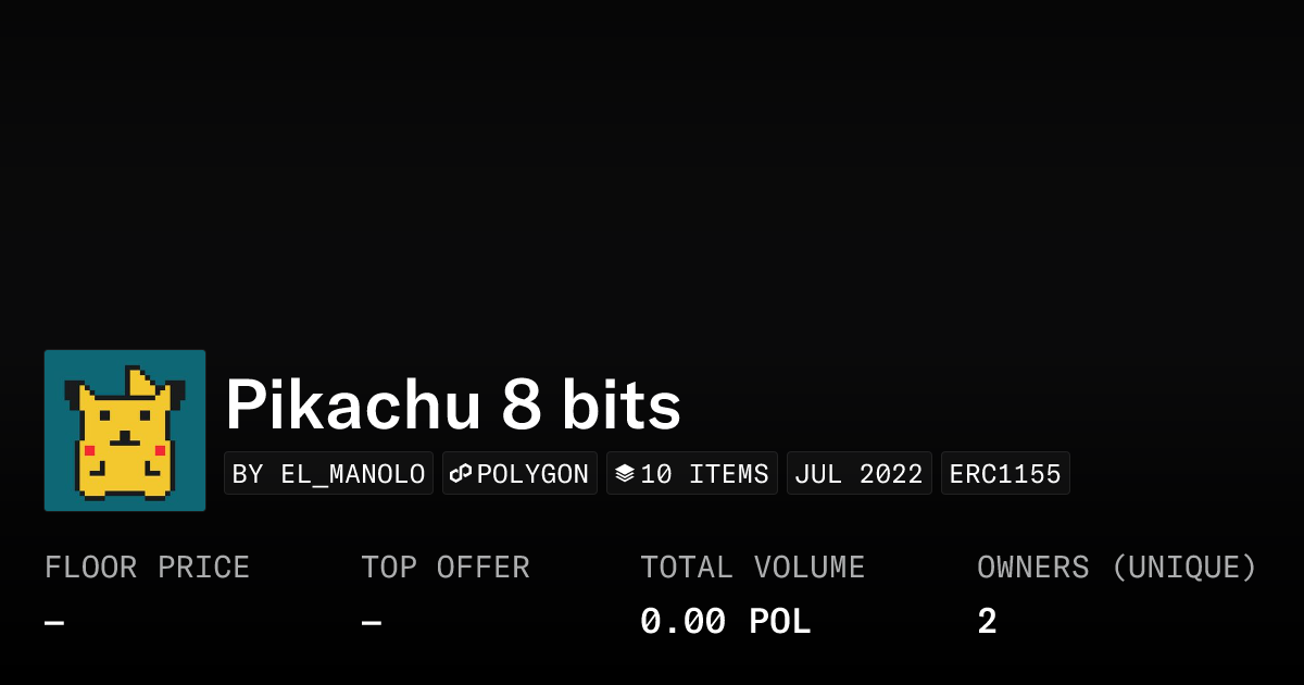 Pikachu 8 bits - Collection | OpenSea