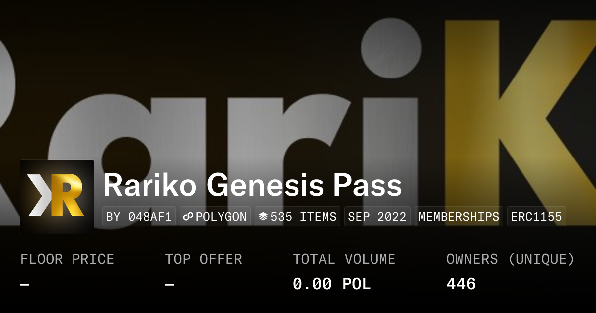 Rariko Genesis Pass - Collection | OpenSea