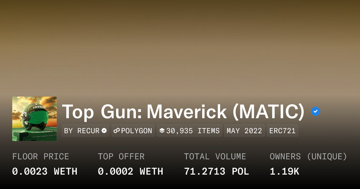 Top Gun: Maverick (MATIC) 0.005 WETH - Collection | OpenSea