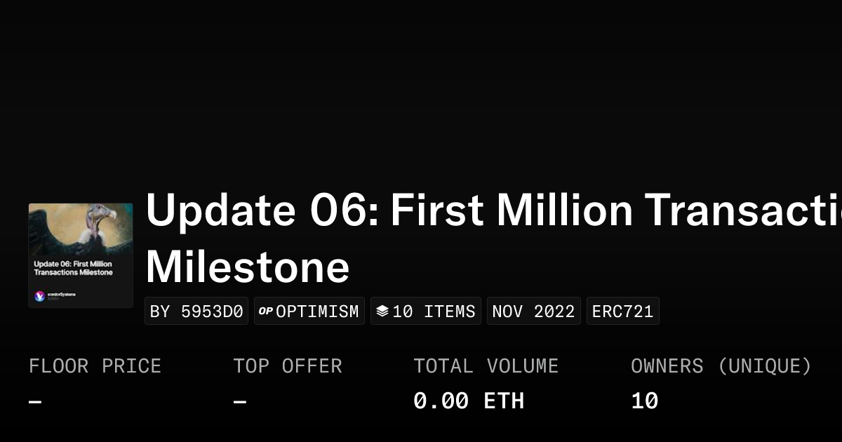 Update 06: First Million Transactions Milestone - Collection | OpenSea