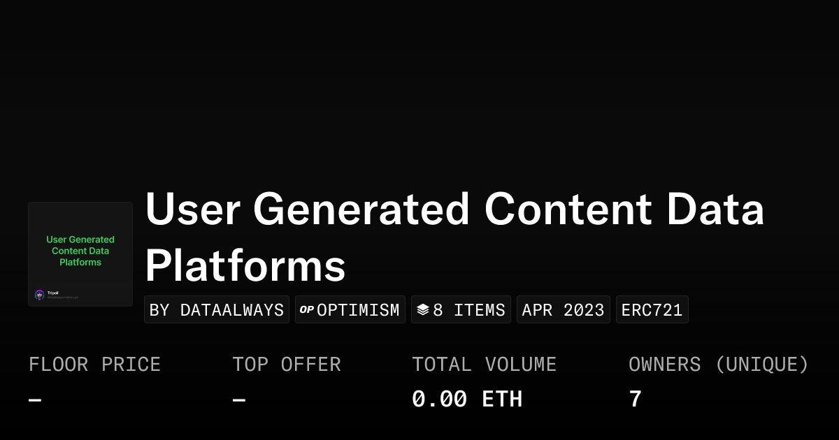 User Generated Content Data Platforms - Collection | OpenSea